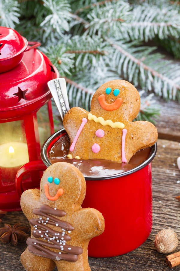 Gingerbread Men with Mug of Hot Chocolate Stock Image - Image of icing ...