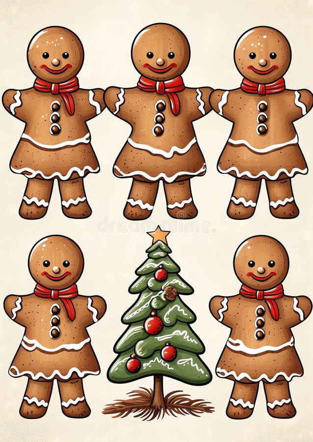 Gingerbread Men Watercolor Winter Border Stock Illustration ...