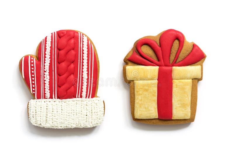Gingerbread Mitten and Gift Box on White Background. Christmas Baking ...