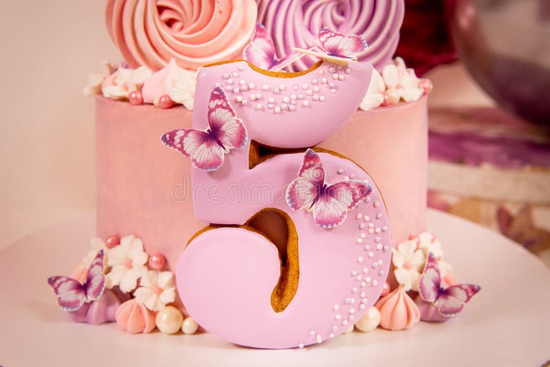 Gingerbread Number Five on the Birthday Cake Stock Photo - Image of ...