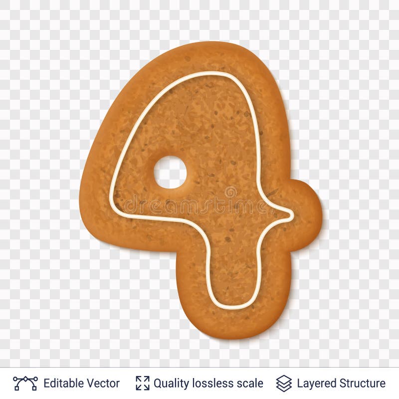 Gingerbread Number Four Symbol with Drop Shadow. Stock Vector ...
