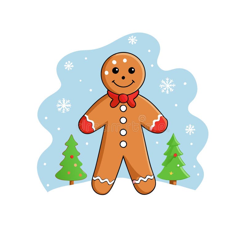 Gingerbread Person Standing Smiling Surrounded by a Christmas Backdrop ...