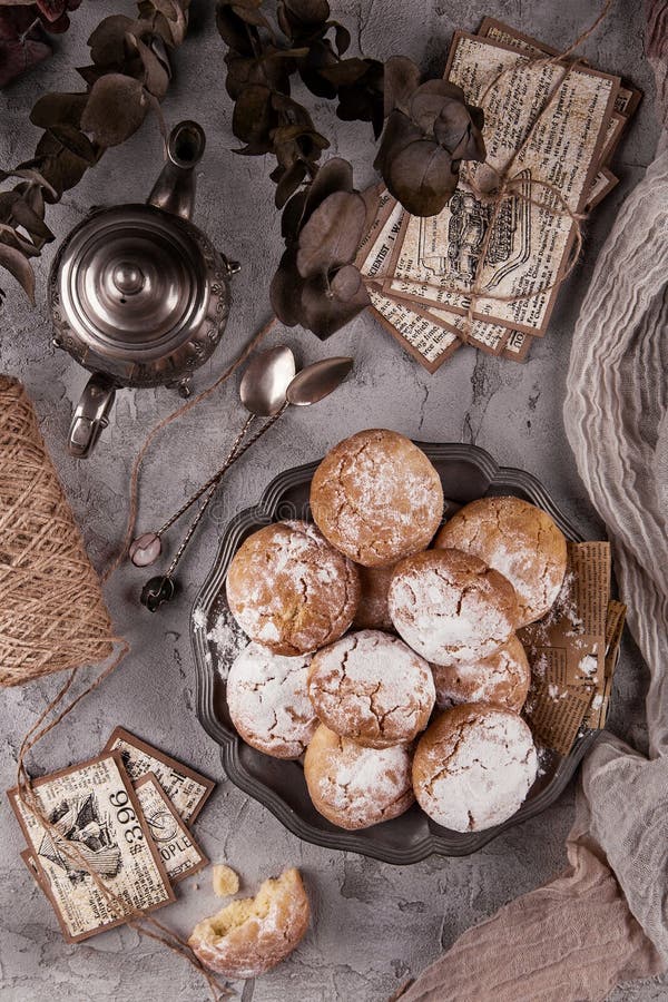 Gingerbread with Powdered Sugar in a Plate Stock Image - Image of shop ...
