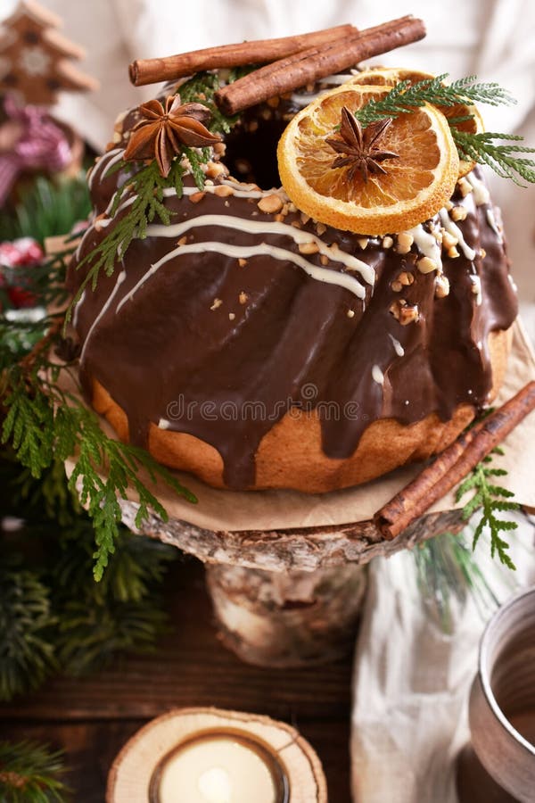 Gingerbread Ring Cake with Chocolate Glaze for Christmas Stock Photo ...
