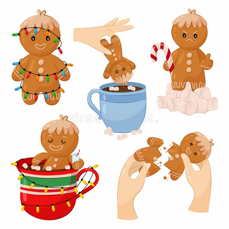 Gingerbread. Set of Cookie Character Illustrations on White Background ...