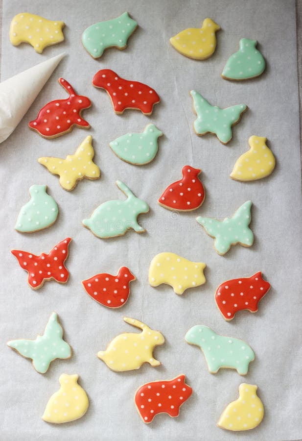 Gingerbread Or Shortbread Cookies Of Various Shapes, Covered With ...