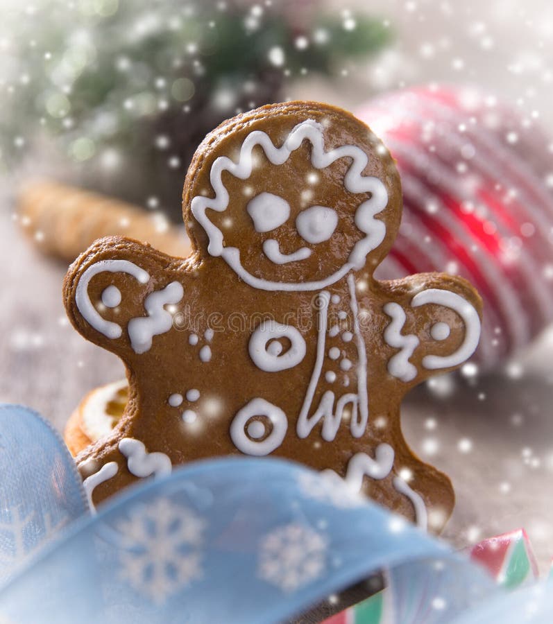 Gingerbread Man with Smiling Face and Buttons on Christmas Decoration ...