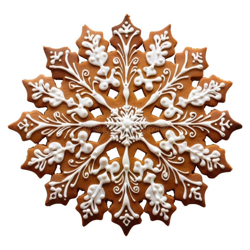 Gingerbread Snowflake Cookie with White Icing and Intricate Design ...