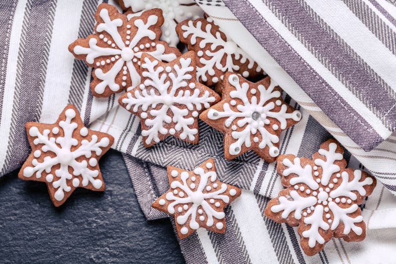 Gingerbread Snowflakes Cookies on Napkin Stock Image - Image of ...