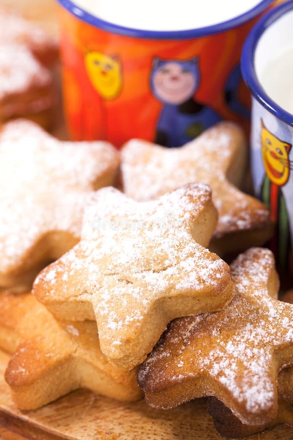 Gingerbread Star Cookies with Kids Milk Stock Image - Image of macro ...