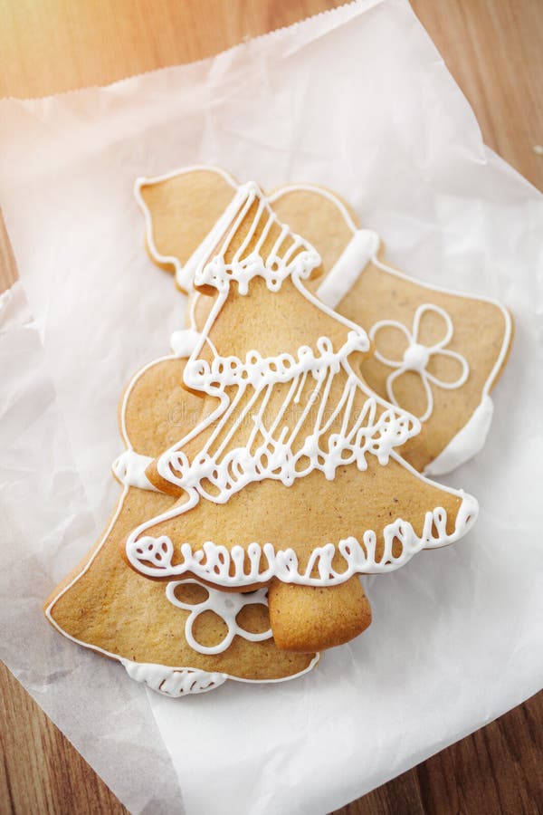 Gingerbread Trees Biscuit Cake Stock Image - Image of christmas, white ...