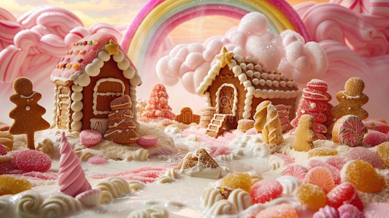 Gingerbread Village in a Candy Land Stock Illustration - Illustration ...