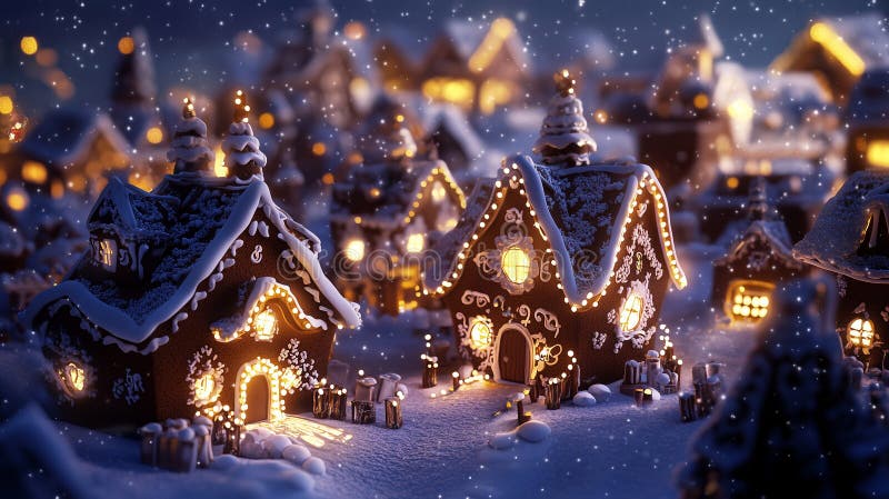 Gingerbread Village Illuminated at Night. by Generative Ai Stock ...