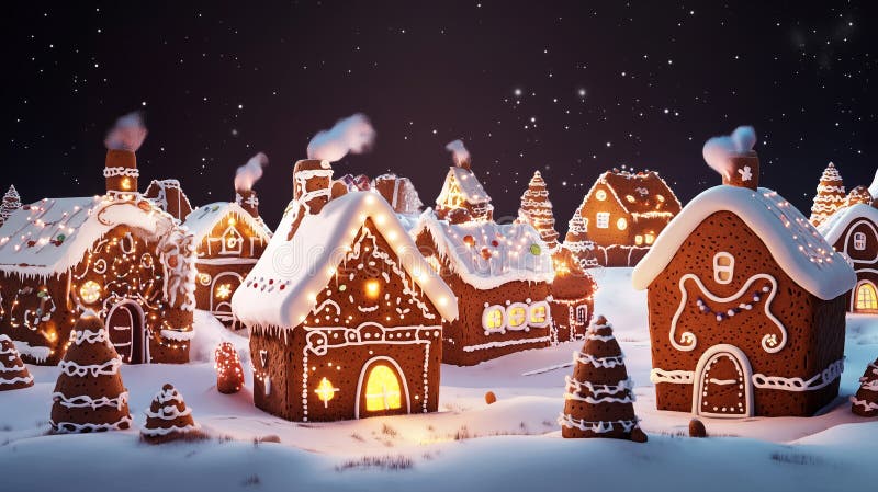 Gingerbread Village Illuminated at Night. by Generative Ai Stock ...