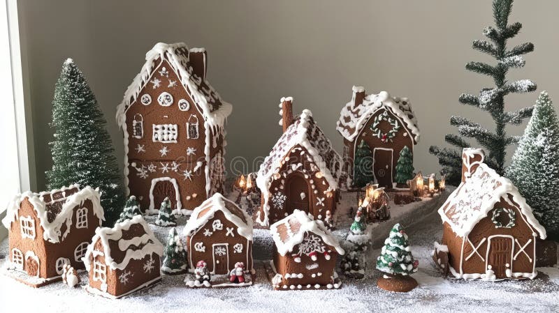Gingerbread Village with Tiny Houses and Holiday Decorations Stock ...
