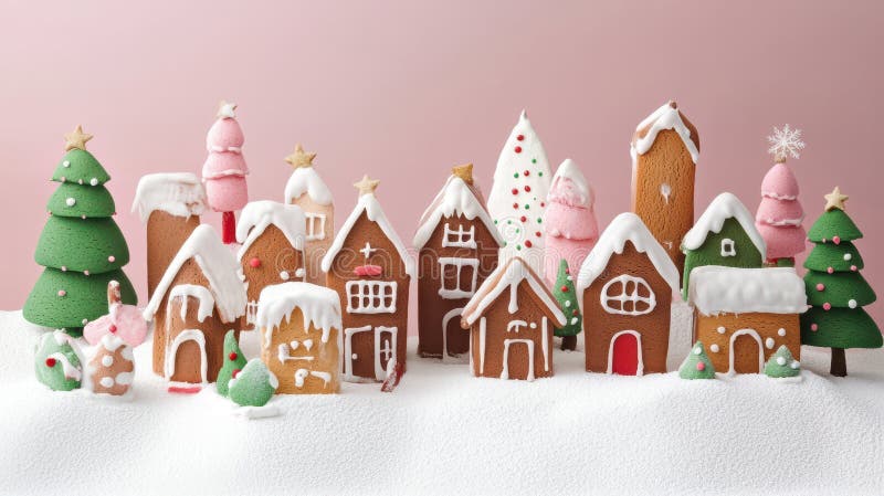 Gingerbread Village with Tiny Houses and Holiday Decorations Stock ...
