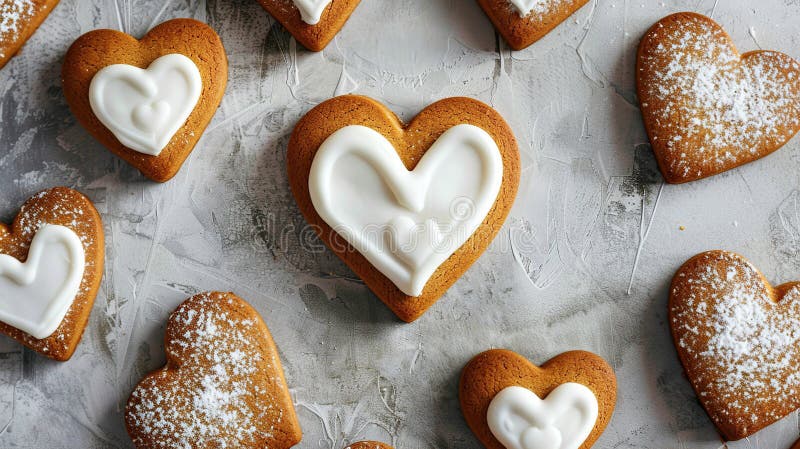 Gingerbread White Icing Biscuit Heart Shape Figure Culinary Background ...
