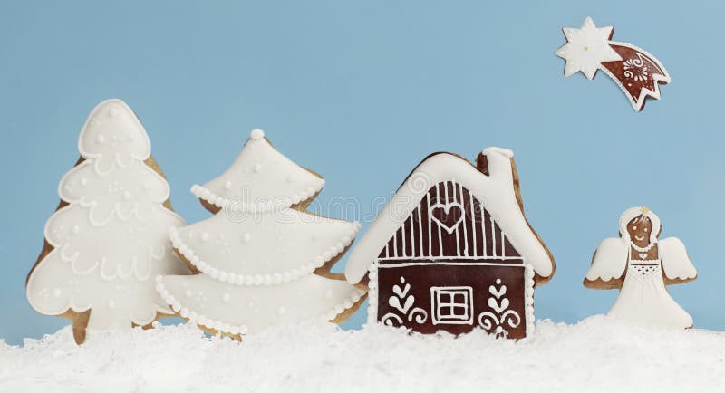 Gingerbread Winter Landscape Stock Image - Image of decoration, house ...