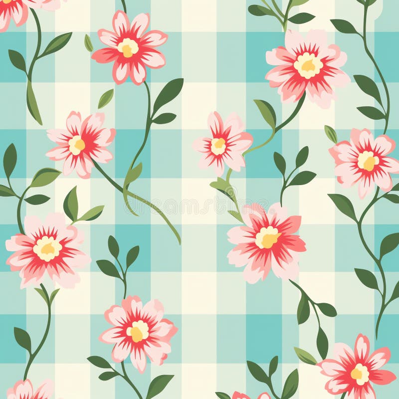 Gingham Garden Flowers Background Pattern Wallpaper Vector Stock ...