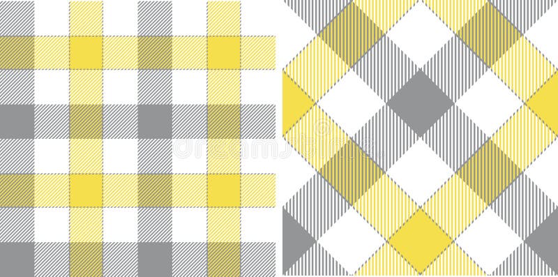 Gingham Plaid Patterns in Grey Yellow White. Seamless Vichy Check Plaid ...