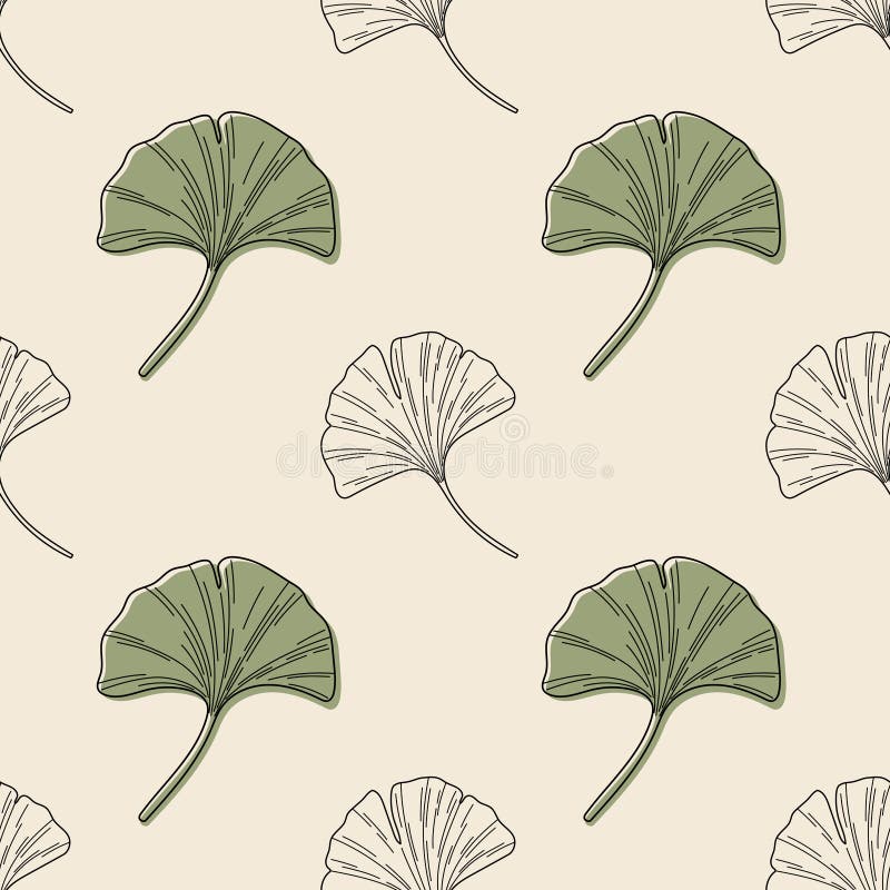Ginkgo Biloba Leaves Seamless Pattern Stock Vector - Illustration of ...