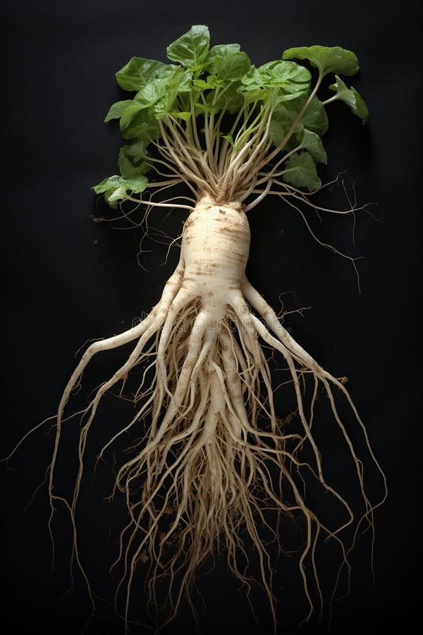 Ginseng Root with Roots on Black Background Stock Illustration ...