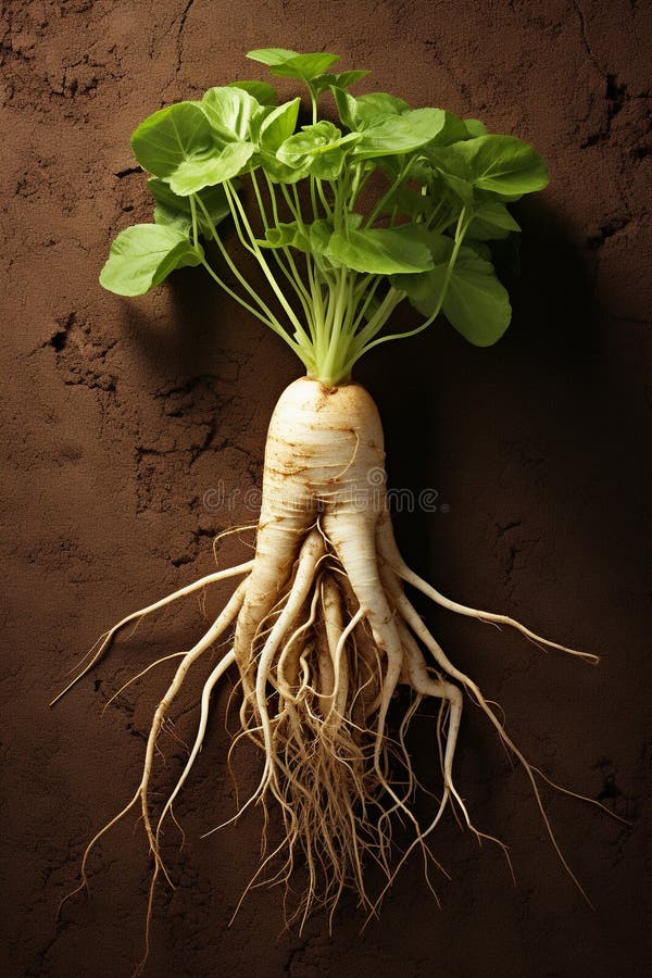Ginseng Root with Roots on Potting Soil Stock Illustration ...