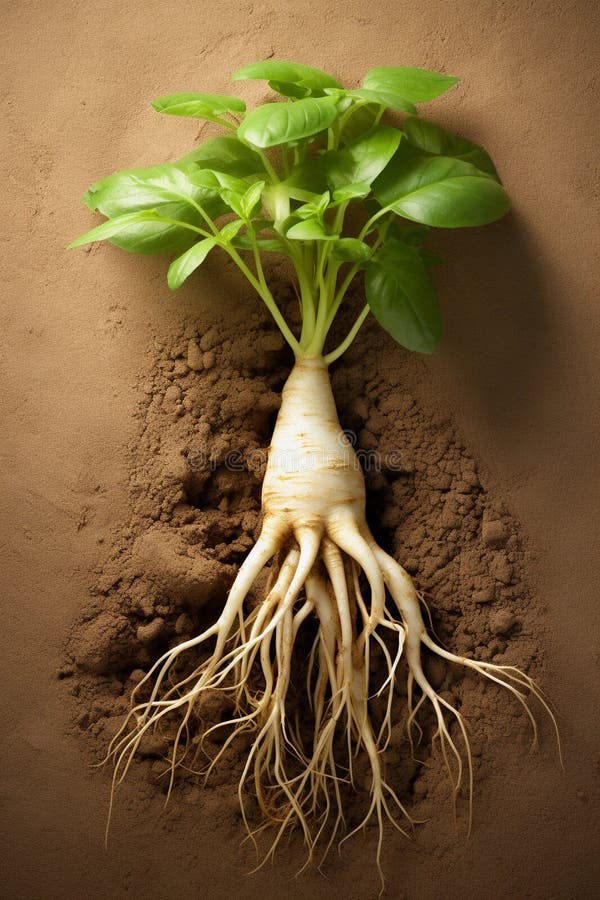 Ginseng Root with Roots on Potting Soil Stock Illustration ...
