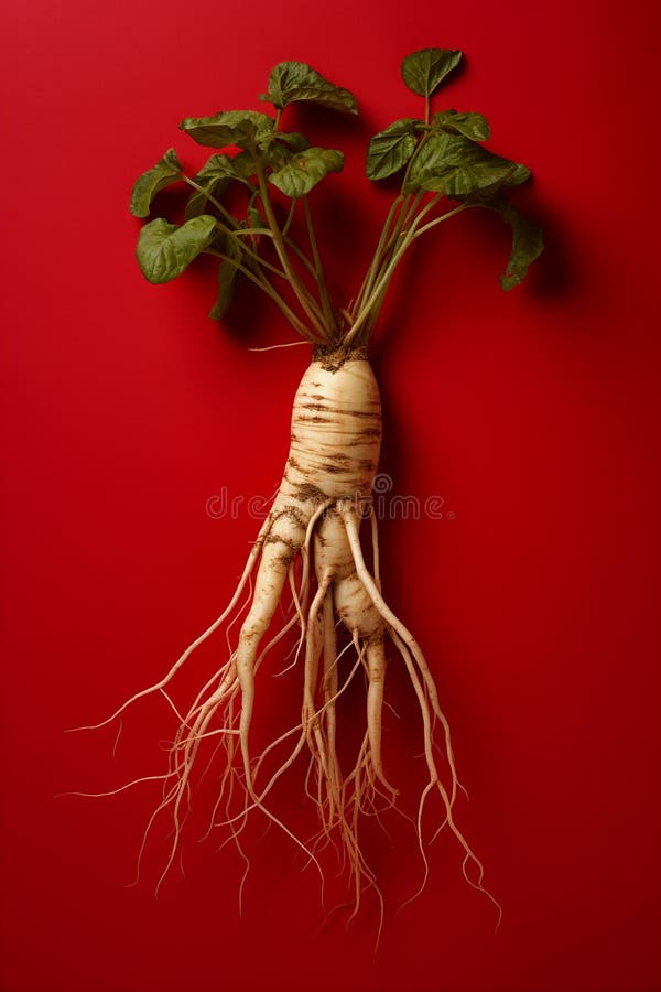 Ginseng Root with Roots on Red Background Stock Illustration ...