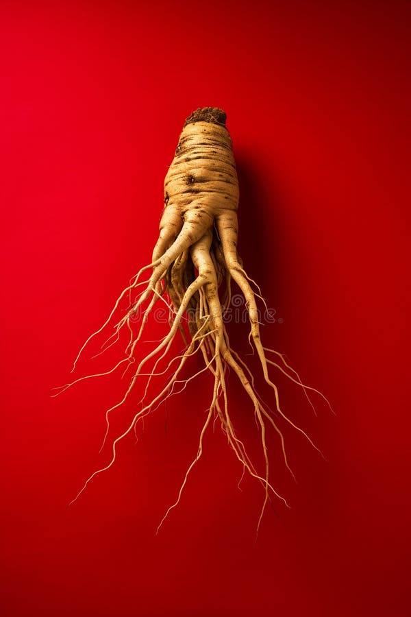 Ginseng Root with Roots on Red Background Stock Illustration ...