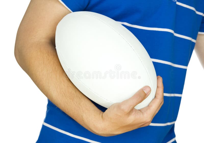 Giocatore Di Rugby Con La Palla Su Bianco Fotografia Stock - Immagine ...