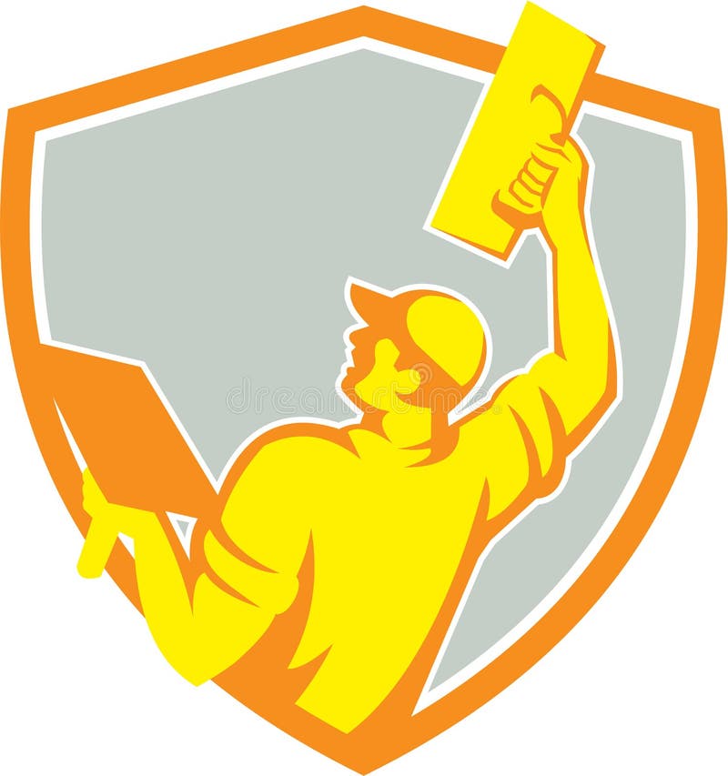 Gipser Masonry Worker Retro Vektor Abbildung - Illustration von betrieb ...