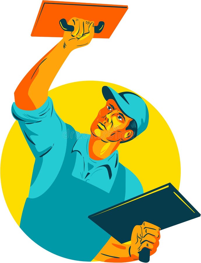 Gipser Masonry Worker Retro Vektor Abbildung - Illustration von ...