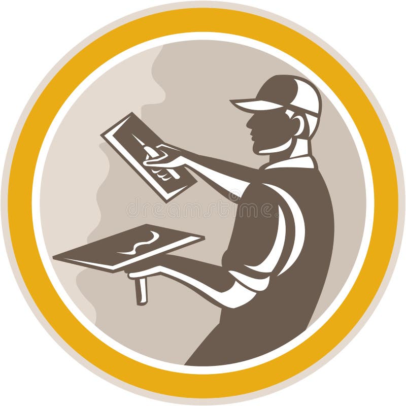 Gipser Masonry Worker Retro Vektor Abbildung - Illustration von betrieb ...