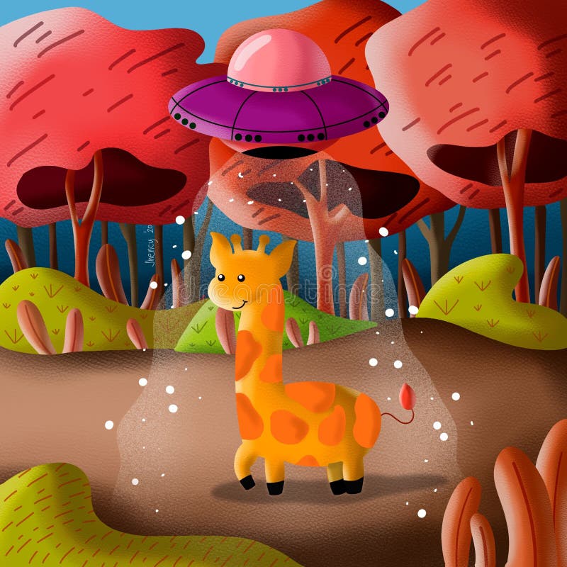 Giraffe Abducted by Alien stock illustration. Illustration of ...