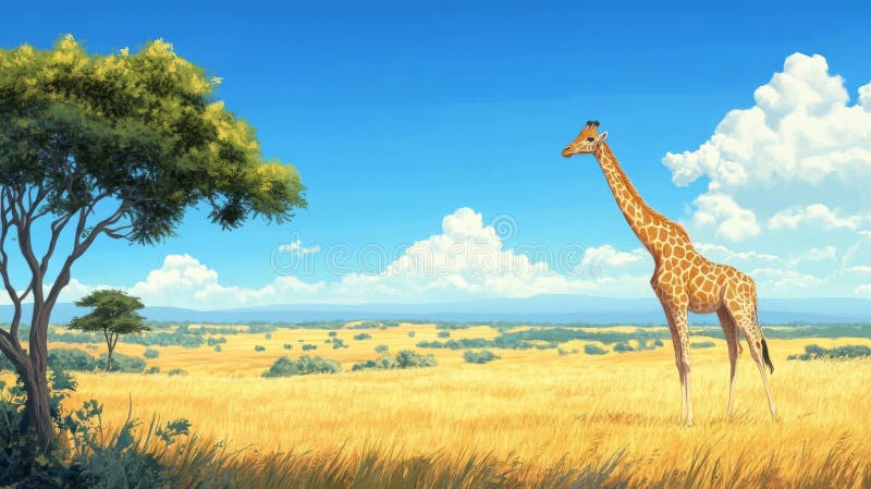 Giraffe in African Savanna Pixel Art Landscape Stock Illustration ...