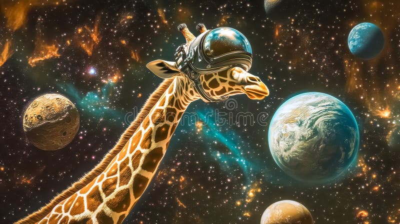 Giraffe Astronaut Wearing Helmet Exploring Outer Space Stock Photo ...