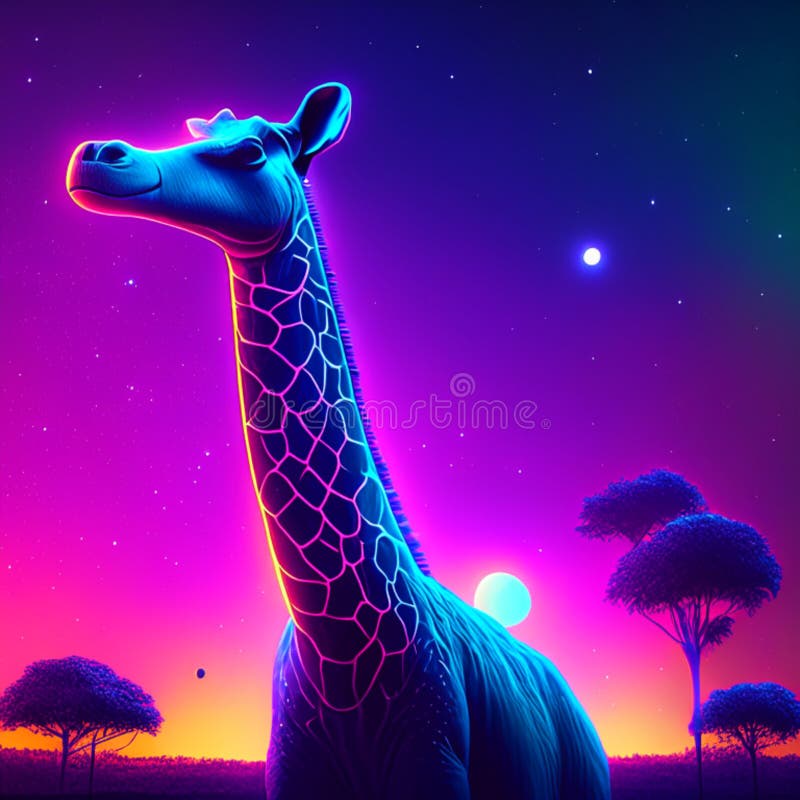 Giraffe in the Night Sky with Moon and Stars. 3d Rendering Generative ...