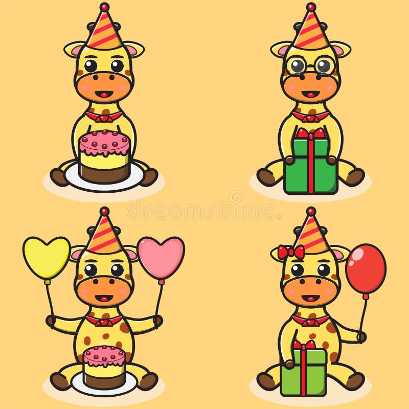 Vector Illustration of Cute Giraffe Party Cartoon. Stock Vector ...