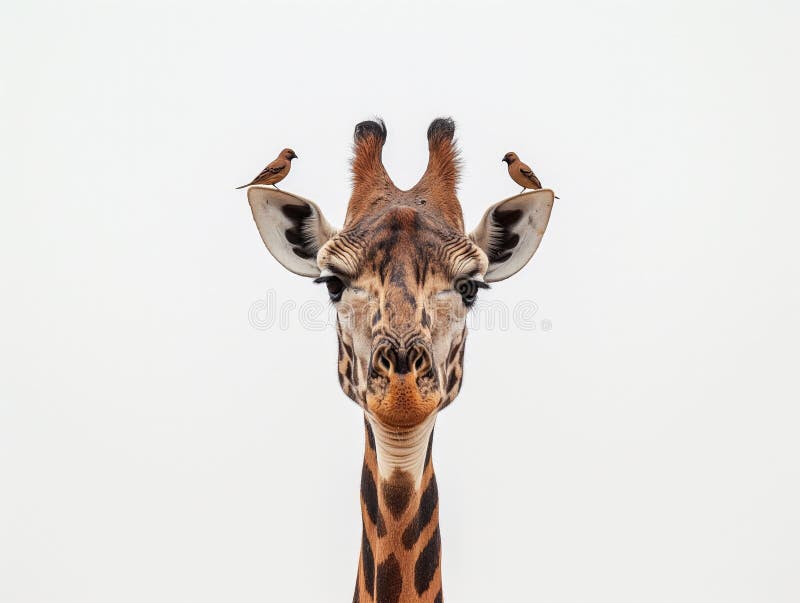 Giraffe with Birds on Ears stock image. Image of mammals - 321551795