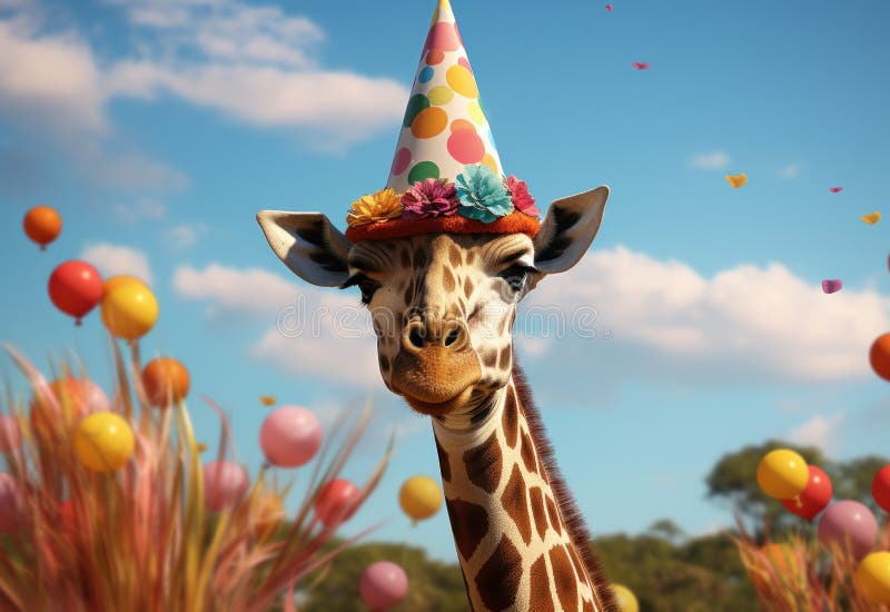 A Giraffe in a Birthday Hat Stock Image - Image of wildlife ...
