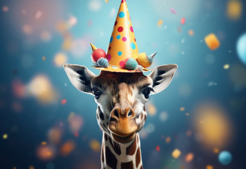 A Giraffe in a Birthday Hat Stock Photo - Image of festive, creature ...
