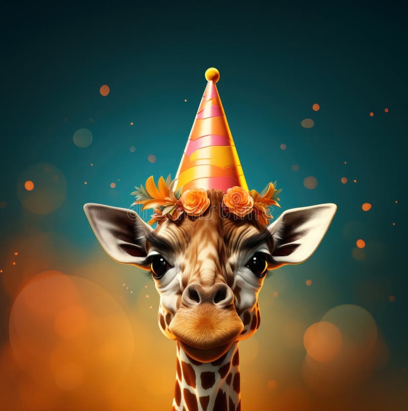 A Giraffe in a Birthday Hat Stock Photo - Image of party, giraffe ...
