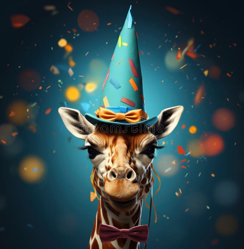 A Giraffe in a Birthday Hat Stock Image - Image of wild, celebration ...