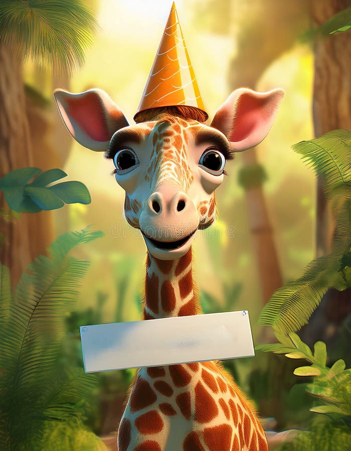 Giraffe Birthday Party Card Cartoon Stock Image - Image of greetings ...