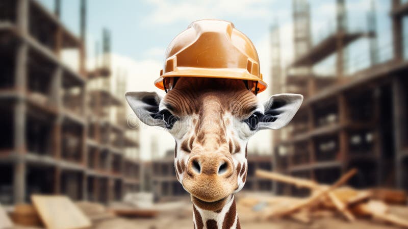 Giraffe Builder in a Construction Helmet Outdoors Stock Photo - Image ...