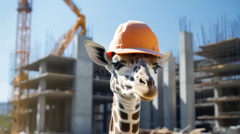 Giraffe Builder in a Construction Helmet Outdoors Stock Image - Image ...