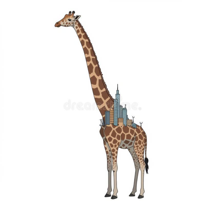 Giraffe Carrying a City Skyline Illustration Stock Illustration ...