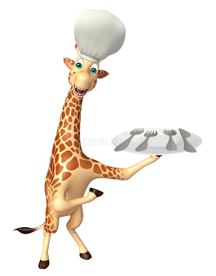 Giraffe Cartoon Character with Chef Hat and Dinner Plate Stock ...