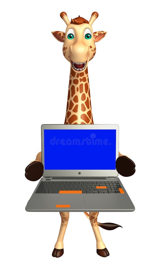 Giraffe Cartoon Character with Laptop Stock Illustration - Illustration ...